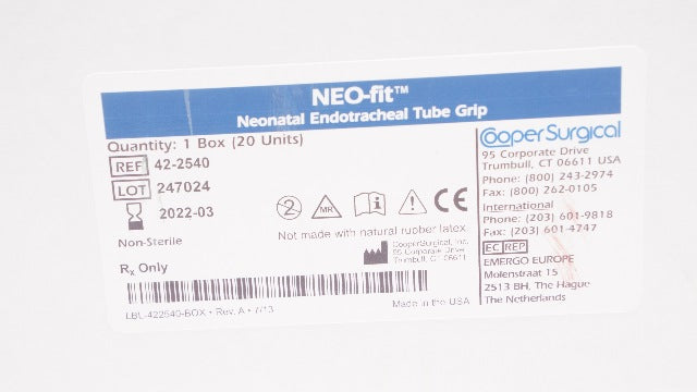 Cooper Surgical 42-2540 NEO-fit Neonatal Endotracheal Tube Grip (x ...