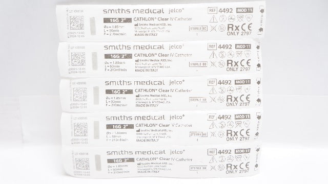 Smiths Medical 4492 Jelco Cathlon Clear I.V. Cath. 16G x 2inch - Pack ...