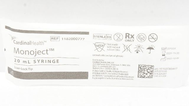 Cardinal Health 1182000777 Monoject Syringe Luer-Lock Tip 20mL ...