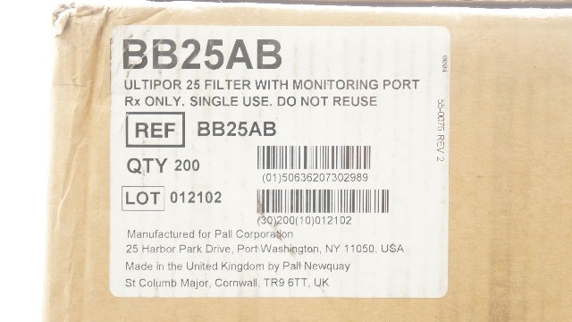 Pall Medical BB25AB Ultipor 25 Filter W/ Monitoring Port - Box of 200 ...