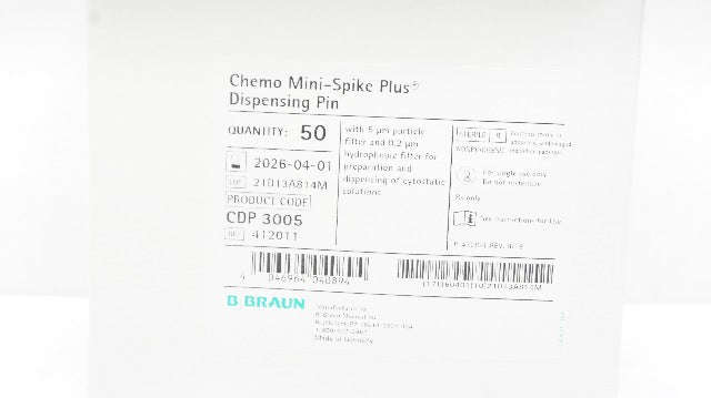 B.Braun 412011 Chemo Mini-Spike Plus Dispensing Pin - Box of 50 ...