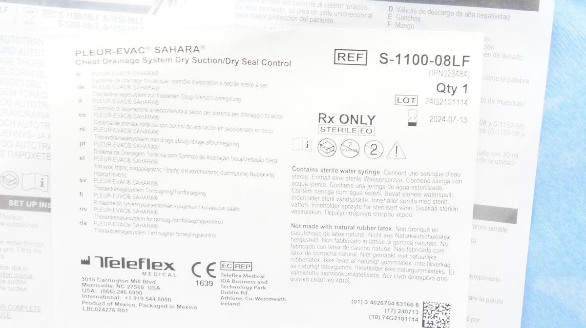 Teleflex S-1100-08LF PLEUR-EVAC SAHARA Chest Drainage System – Imedicsales