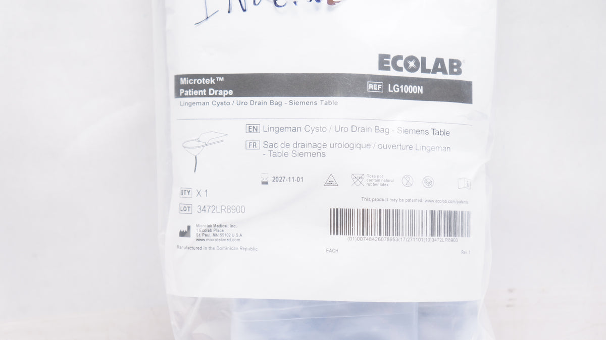 Microtek LG1000N Patient Drape Ecolab Lingeman Cysto/Uro Drain Bag-Sie ...