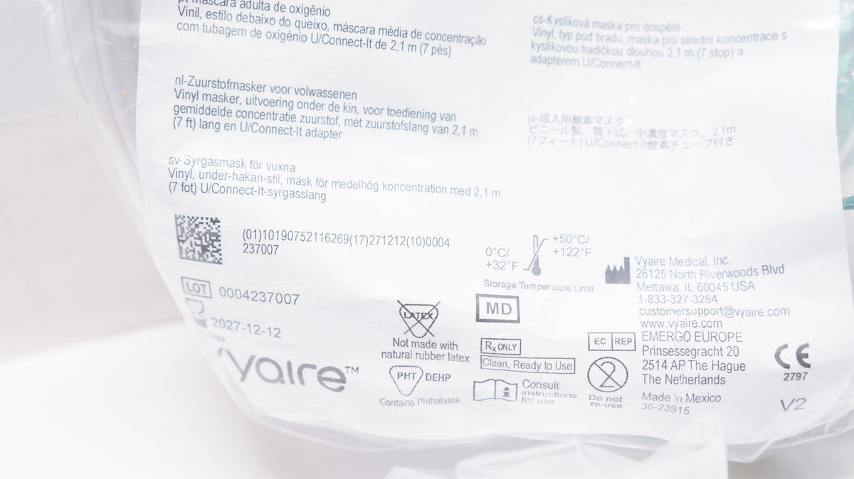 Vyaire 001361 AirLife Adult Oxygen Medium Concentration Mask, Vinyl w ...