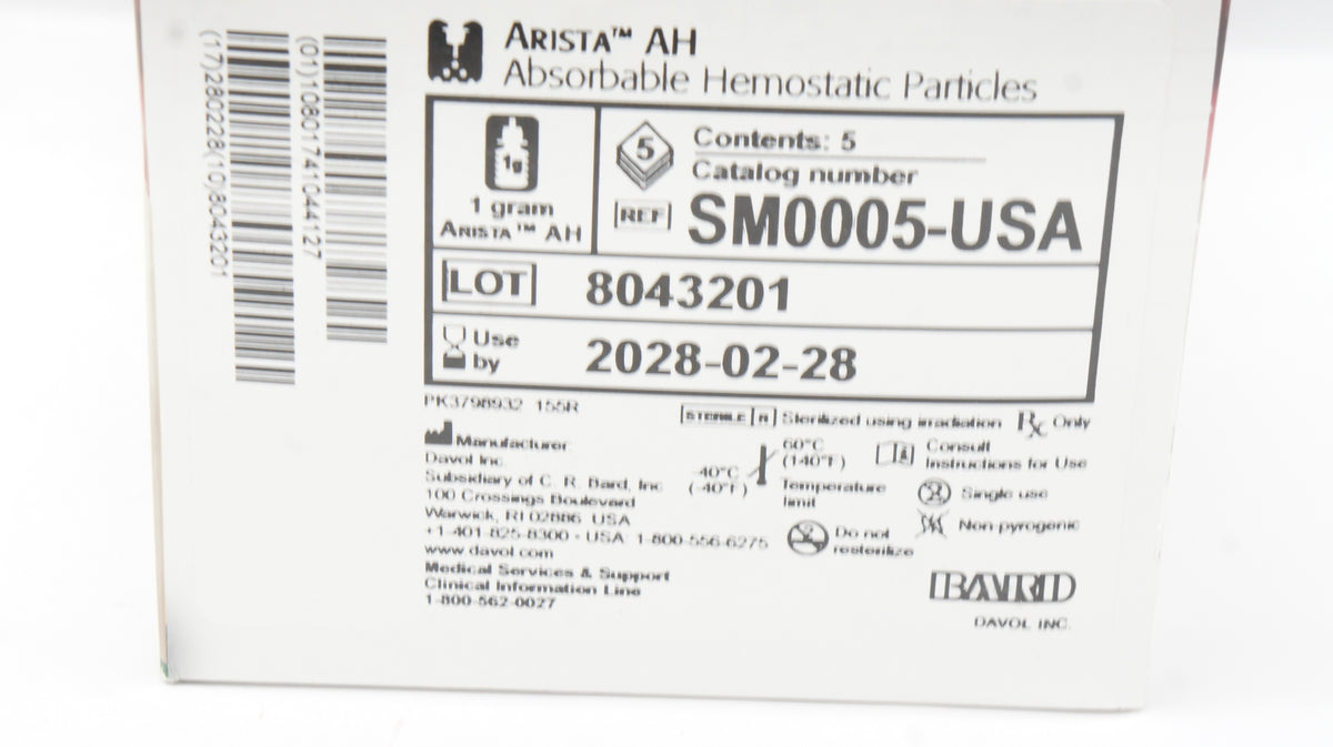 Bard SM0005-USA Arista AH Absorbable Hemostatic Particles - Box of 5 ...