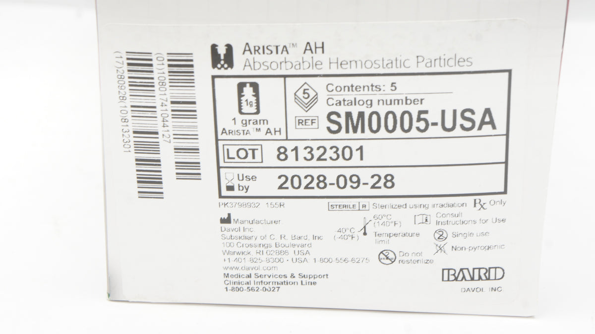 Bard SM0005-USA Arista AH Absorbable Hemostatic Particles - Box of 5 ...