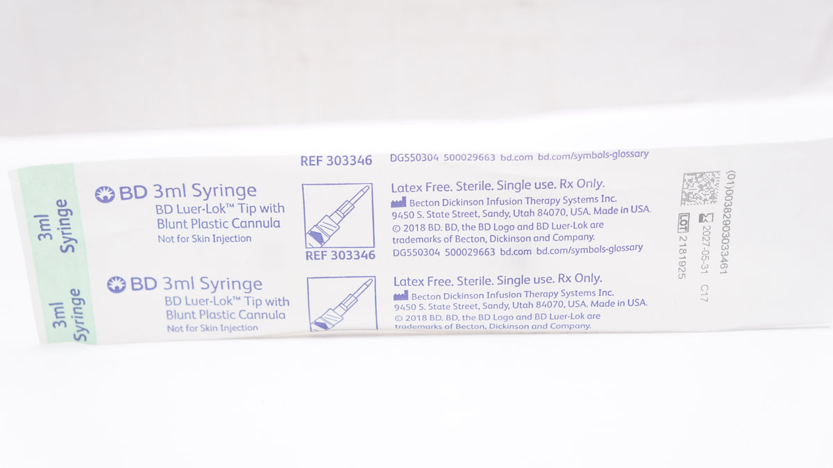BD 303346 3ml Syringe Luer-Lok Tip with Blunt Plastic Cannula – Imedicsales