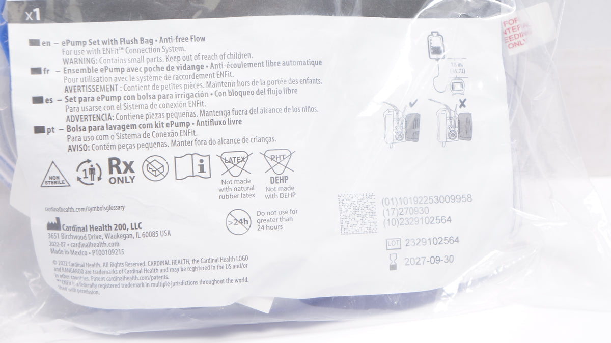 Cardinal Health 773662 Kangaroo Epump Set with Flush Bag Anti-Free Flo ...