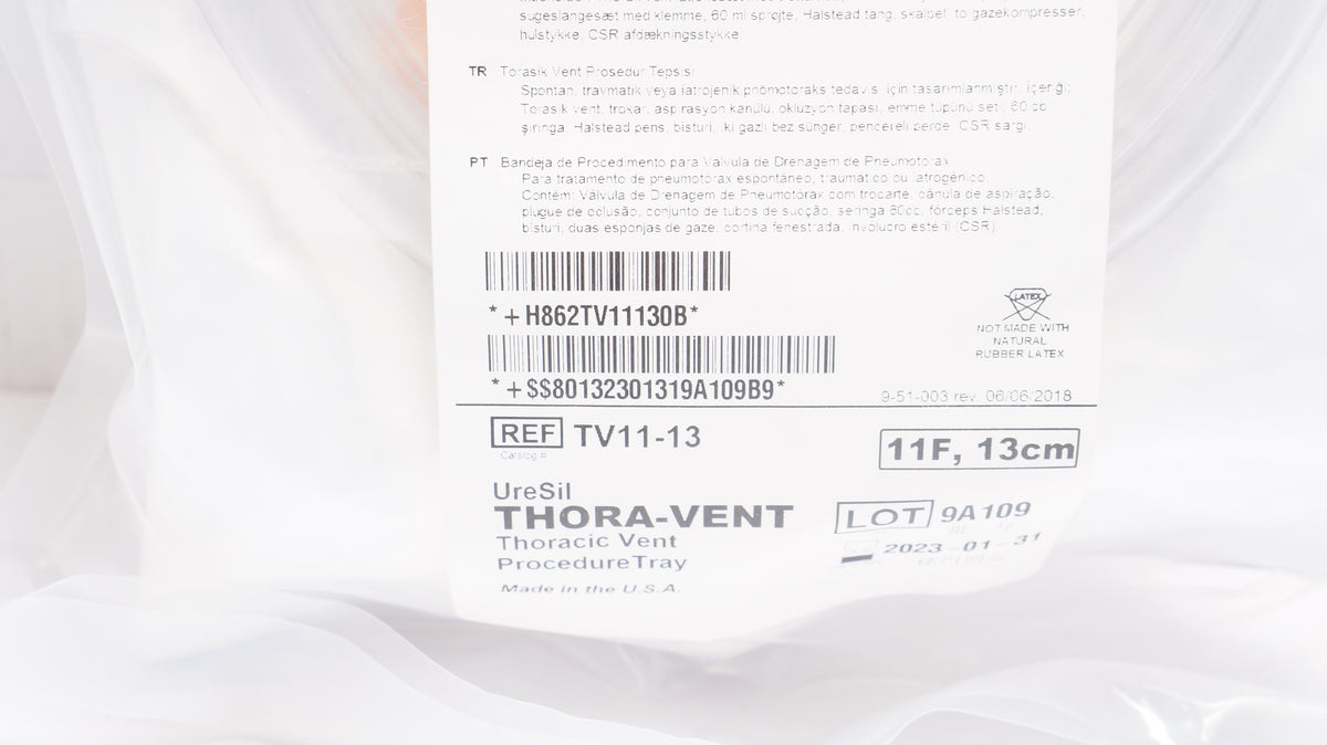UreSil TV11-13 Thora-Vent Thoracic Vent Procedure Tray 11F x 13cm ...
