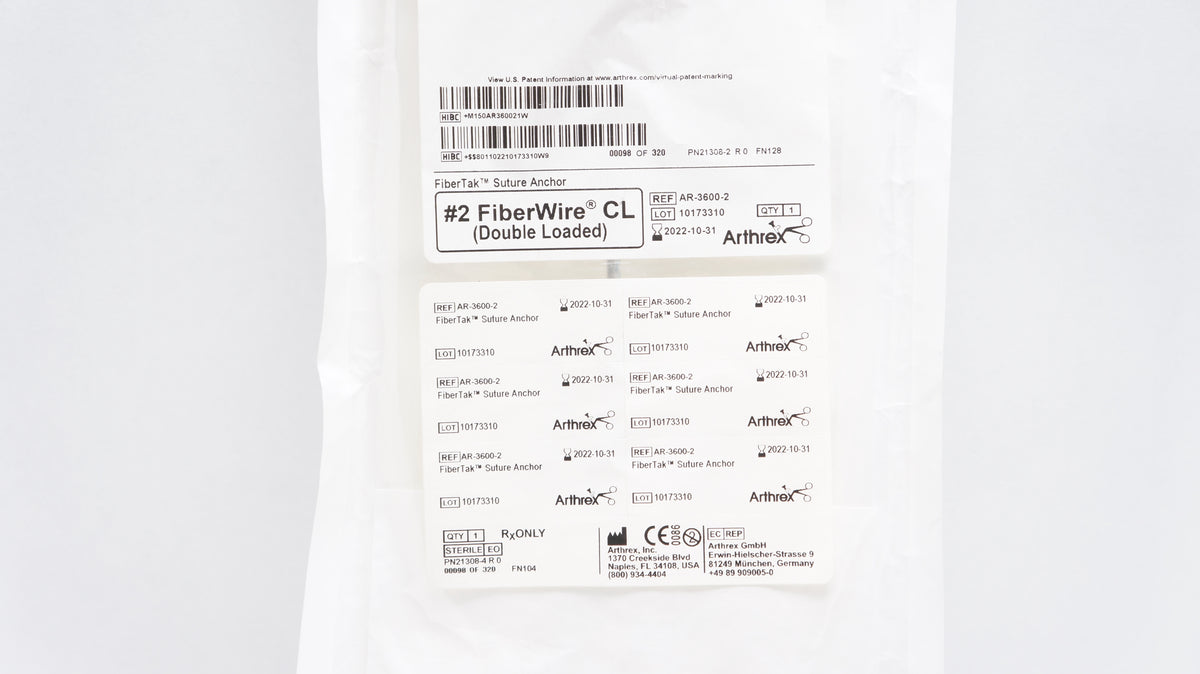 Arthrex AR-3600-2 FiberTak Stre Anchor W/ #2 FIberWire CL Double Loade ...