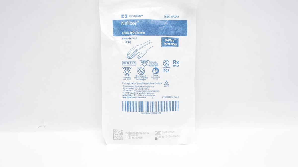Covidien MAXAR Nellcor Adult SpO2 Sensor > 30kg, OxiMax Technology ...
