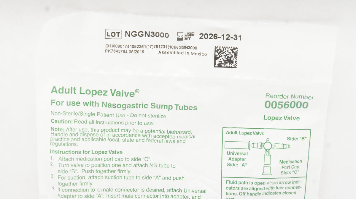 Bard 0056000 Adult Lopez Valve with Nasogastric Sump Tubes – Imedicsales