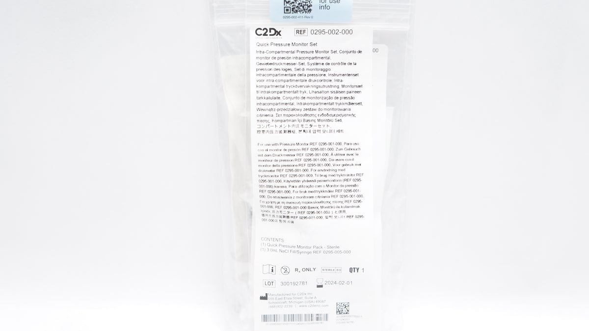 C2Dx 0295-002-000 Quick Pressure Monitor Set 3.0mL NaCl Fill/Syringe ...