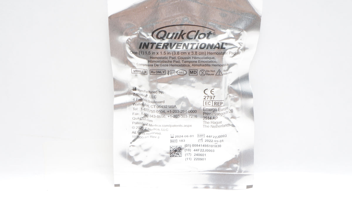 Z-Medica 183 QuikClot Interventional Hemostatic Pad 1.5inch x 1.5inch ...