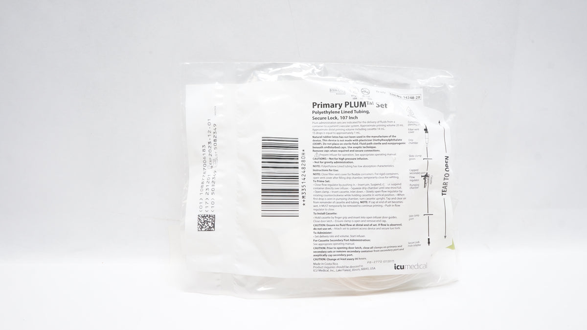 ICU Medical 14248-28 Primary Plum Set Polyethylene Lined Tubing 107inc ...