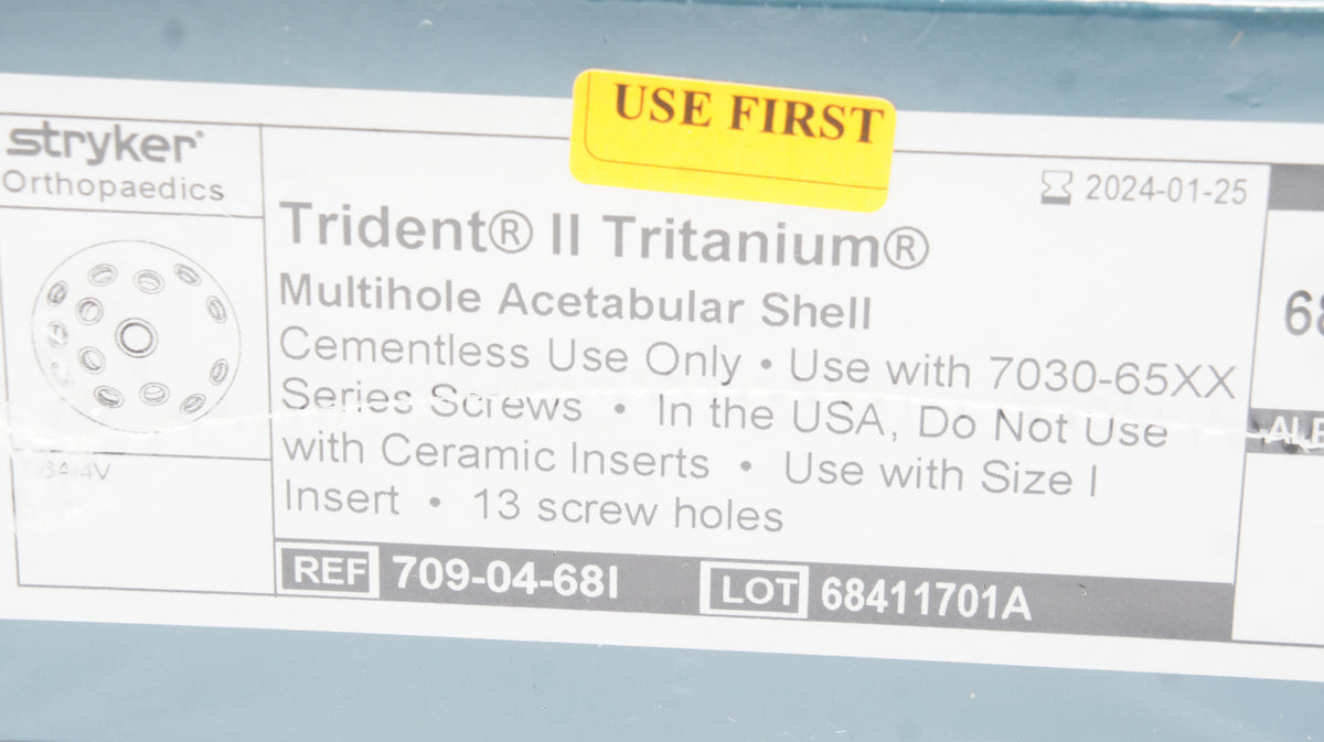 Stryker 709-04-68I trident II Titanium Multihole Acetabular Shell 68mm ...