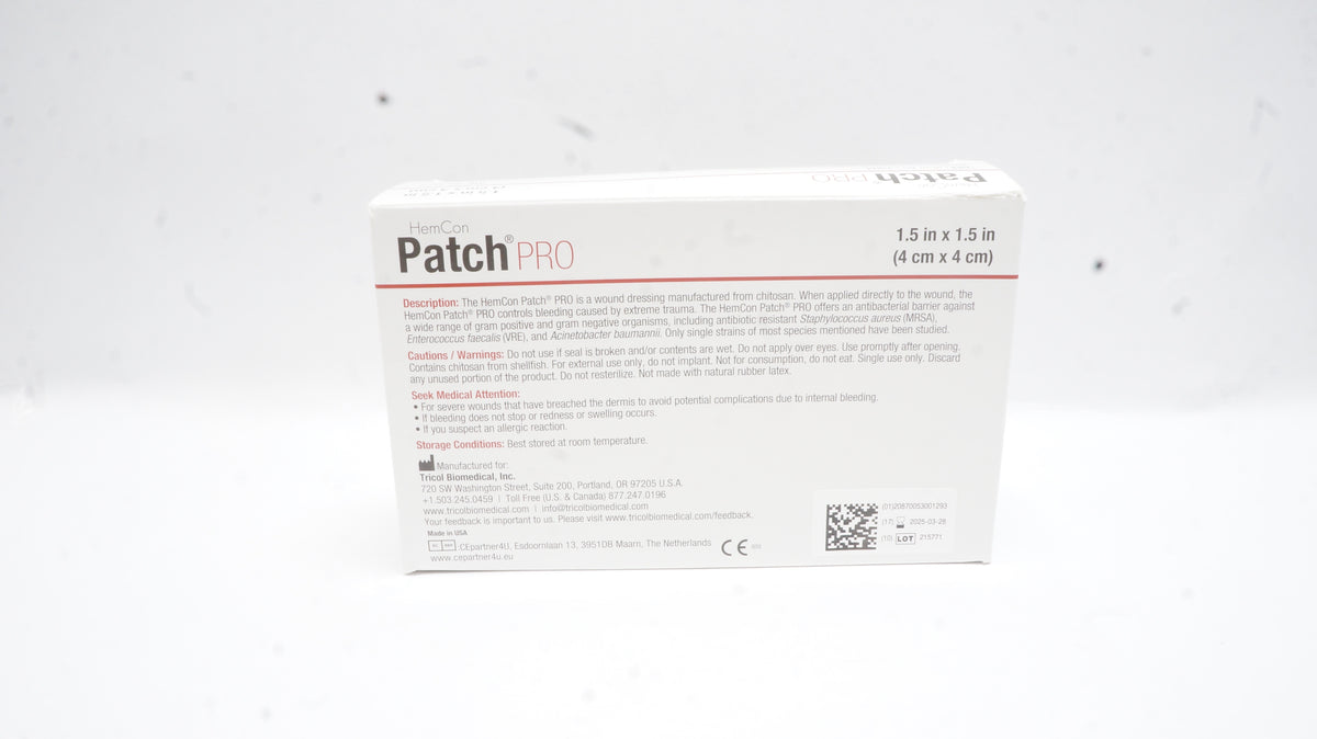 Tricol Biomedical 1004 HemCon Patch Pro 1.5inch x 1.5inch - Box of 4 ...