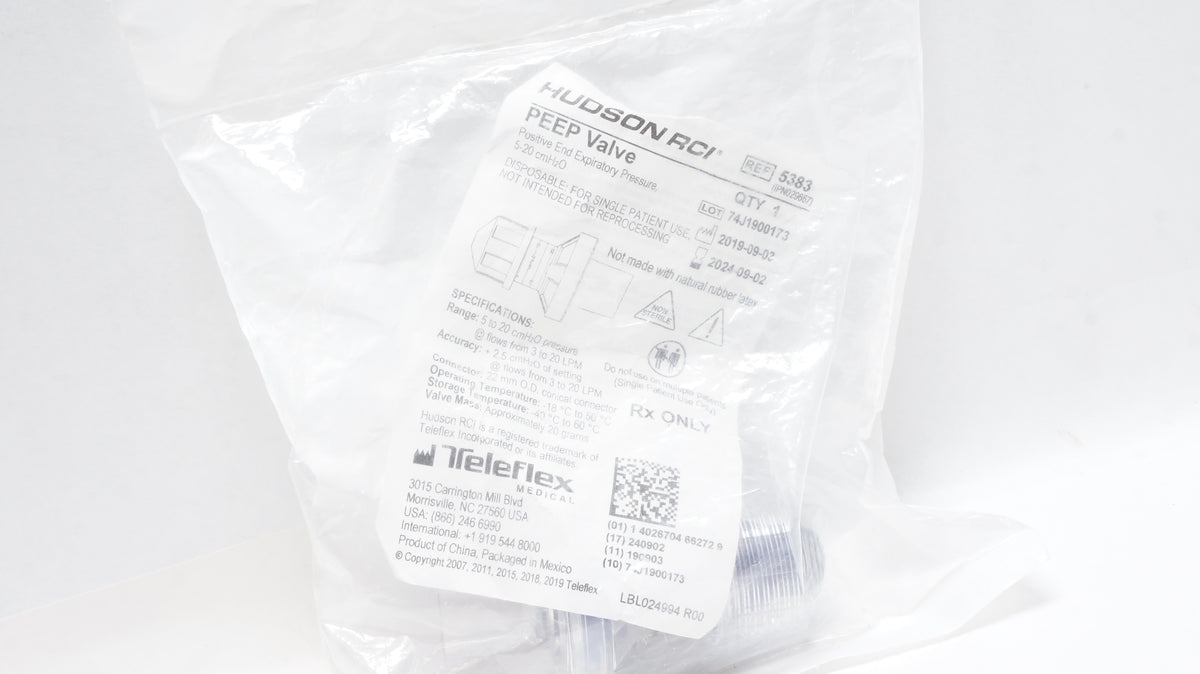 Teleflex 5383 Hudson RCI Peep Valve Positive End Expiratory Pressure 5 ...