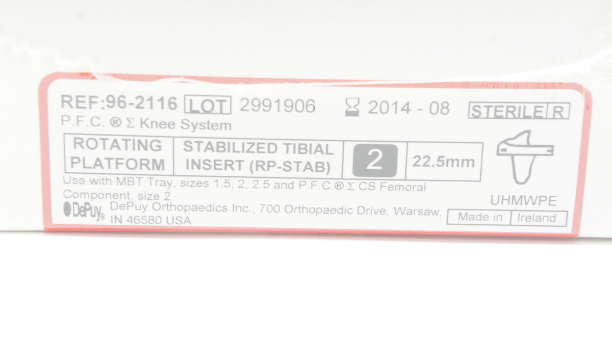 DePuy 96-2116 Rotating Platform Stabilized Tibial Insert 2 x 22.5mm (x ...