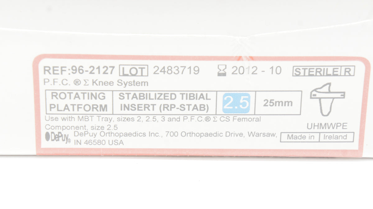 DePuy 96-2127 Rotating Platform Stabilized Tibial Insert 2.5 x 25mm (x ...