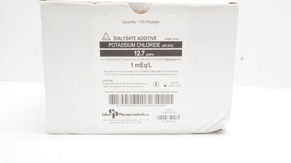 Edlaw Pharmaceutical Dialysate Additive Potassium Chloride 12.7g - Box ...