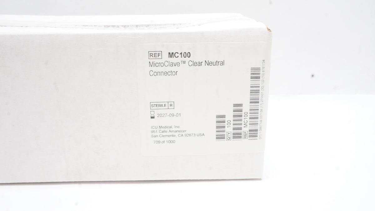 ICU Medical MC100 MicroClave Clear Neutral Connector - Box of 100 ...