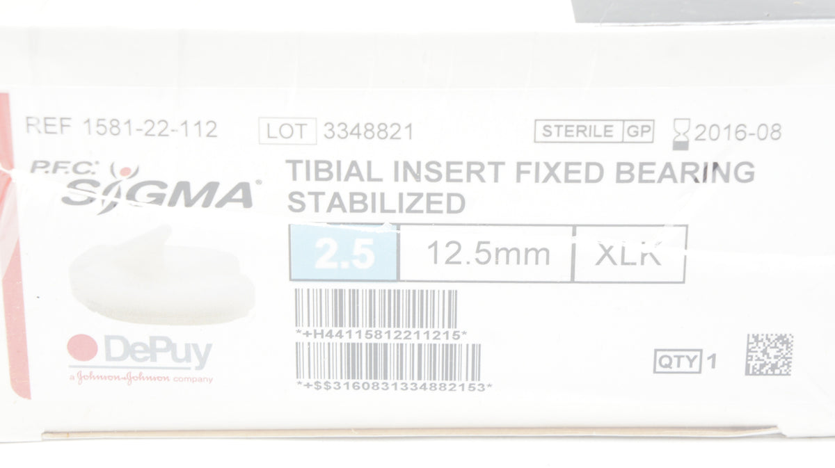 DePuy 1581-22-112 Sigma Tibial Insert Fixe Bearing Stabilized 2.5,12.5 ...