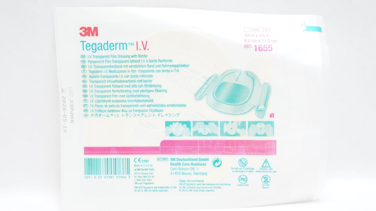 3M 1655 Tegaderm IV Transparent Film Dressing with Border 3-1/2 x 4-1 ...