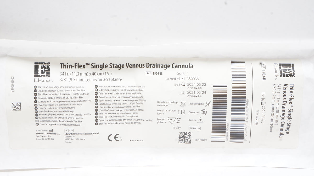 Edwards Lifesciences TF034L Thin-Flex Venous Drainage Cannula 34Fr x 1 ...