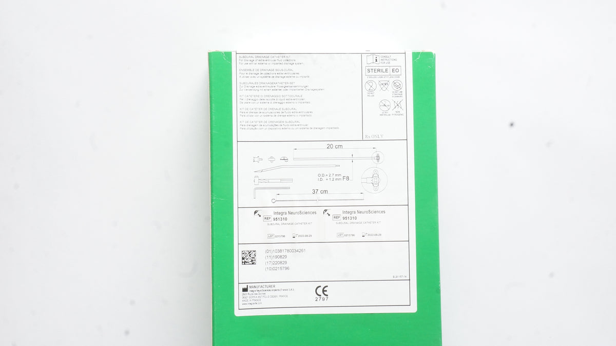 Integra 951310 Subdural Drainage Catheter Kit 20cm x 2.7mm x 1.2 F8 x ...