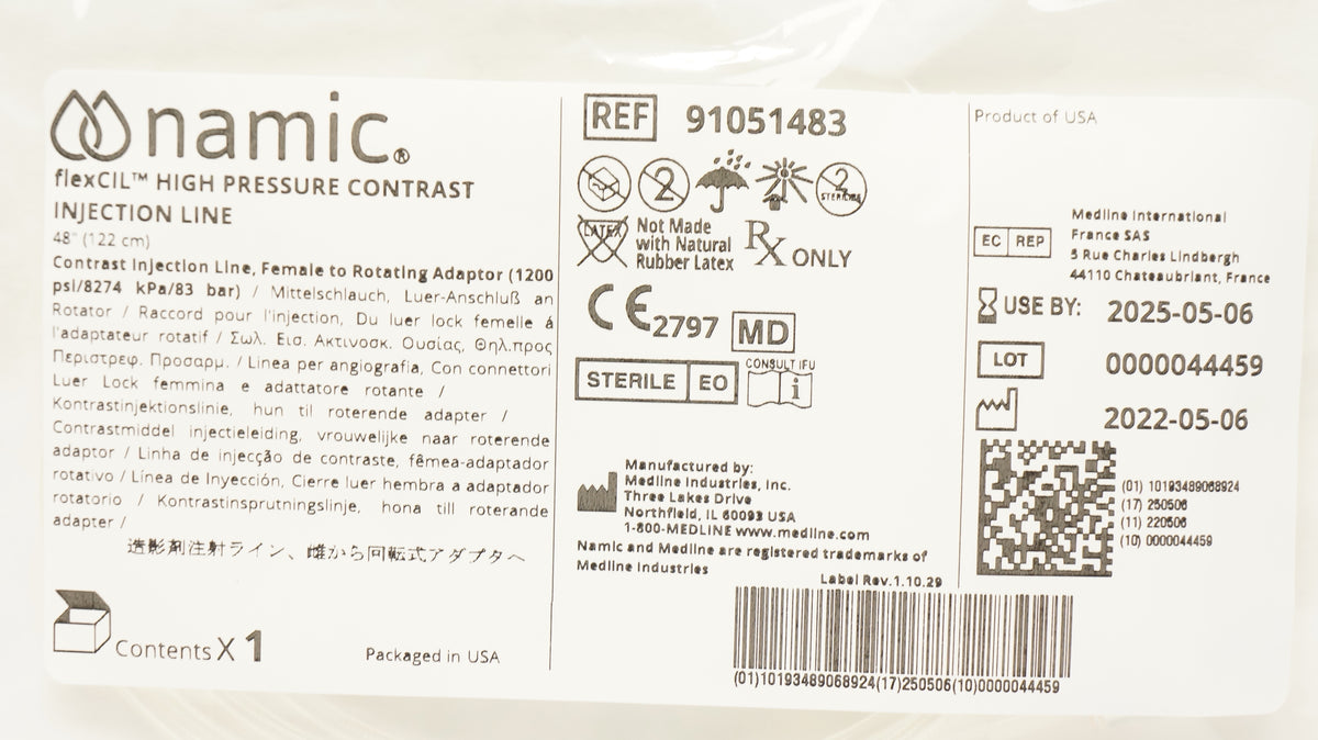Medline 91051483 Namic FlexCil High Pressure Contrast Injection Line 4 ...
