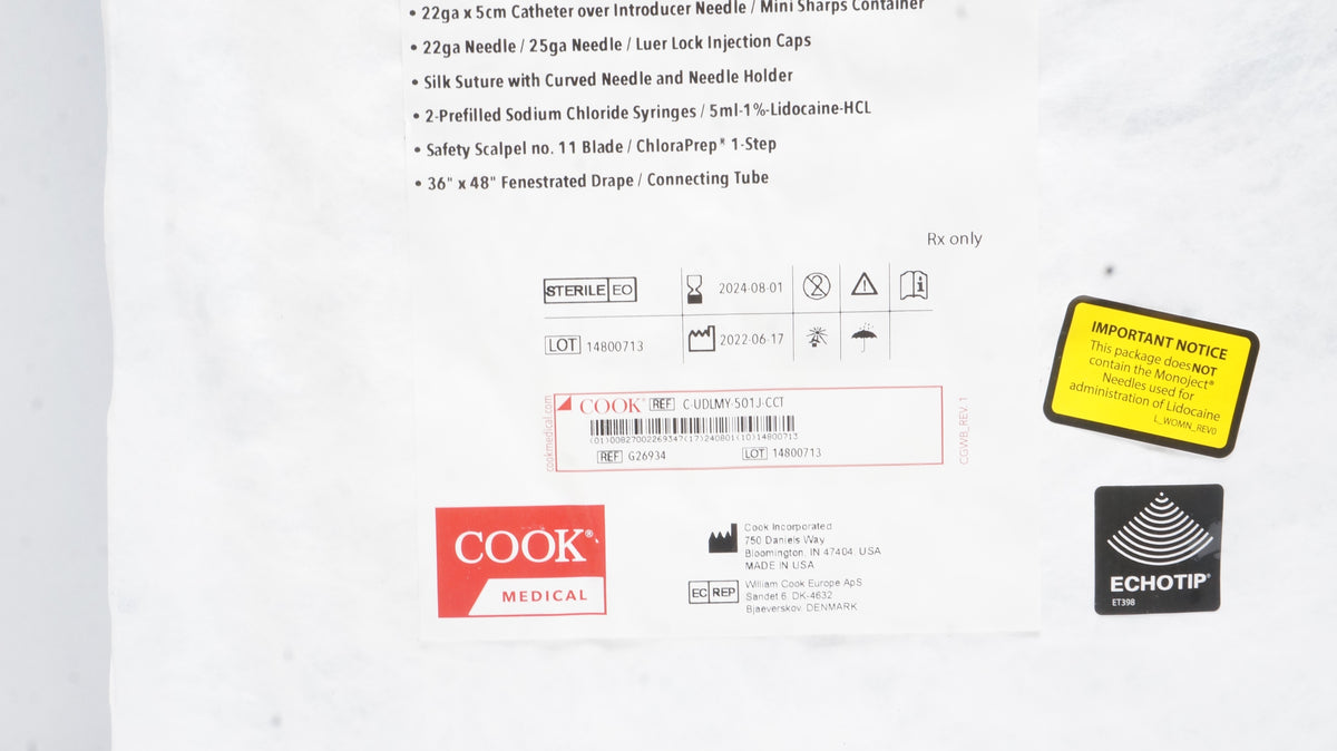 Cook Medical G26934 Central Venous Tray 5.0Fr/8cm (x) – Imedicsales