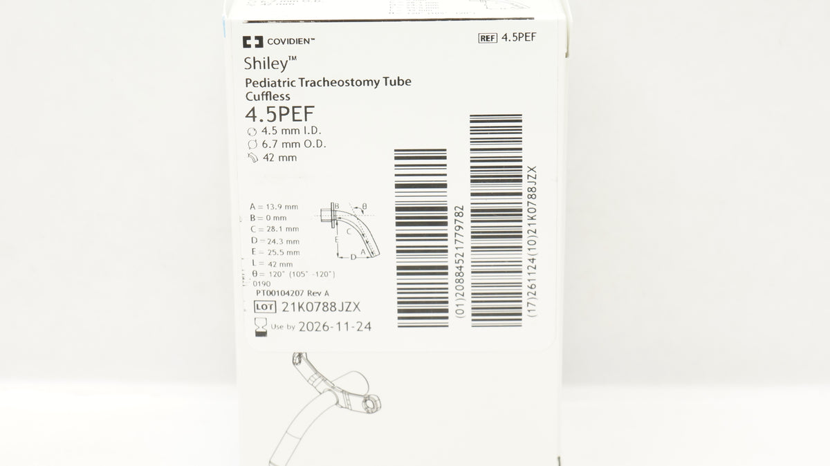 Covidien 4.5PEF Shiley Pediatric Tracheostomy Tube Cuffless 4.5ID x 6 ...