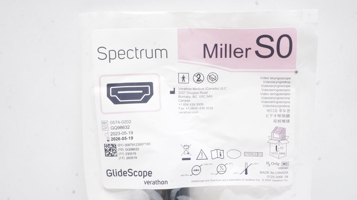 Verathon 0574-0202 GlideScope Spectrum Video Laryngoscope, Miller SO ...