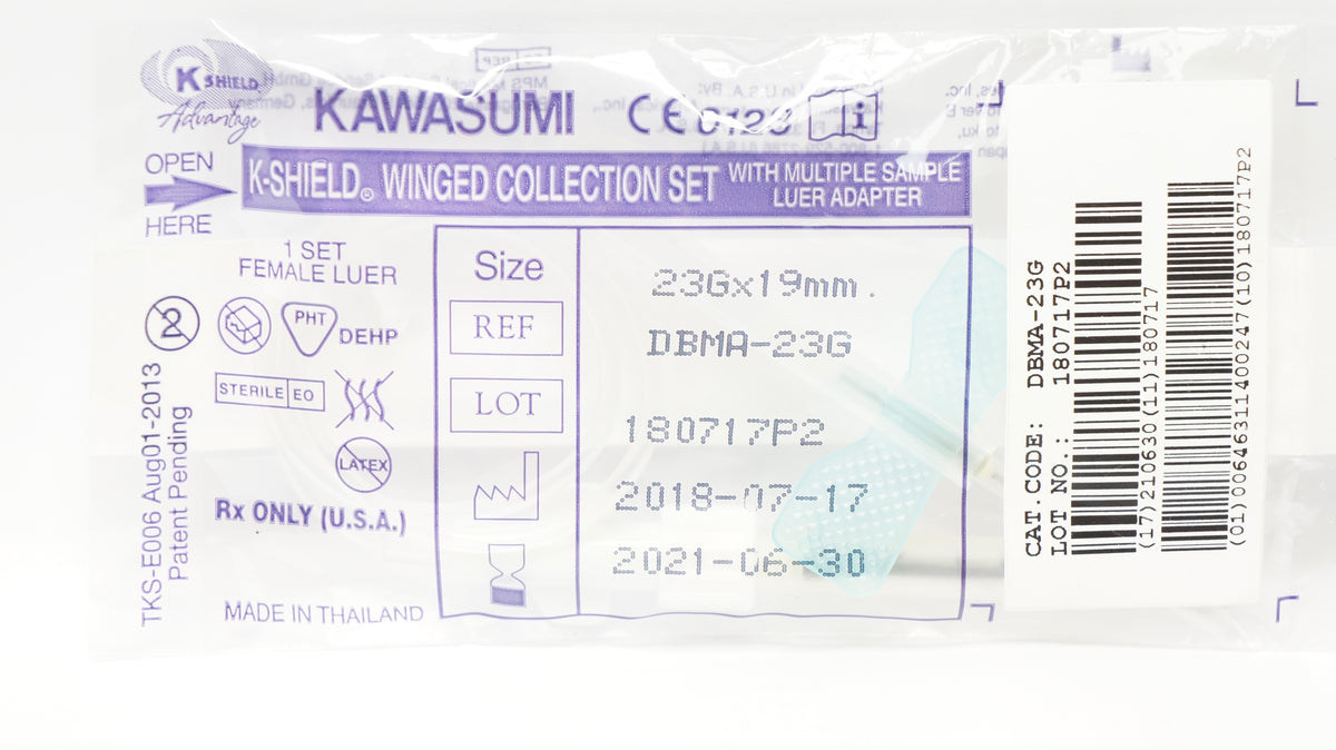 Kawasumi DBMA-23G K-Shield Winged Collection Set with Luer Adapter 23G ...