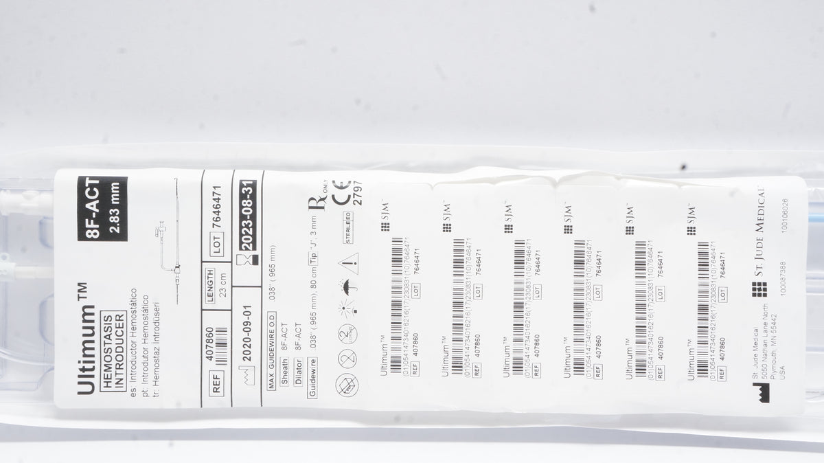 St. Jude Medical 407860 Ultimum Hemostasis Introducer 8F-ACT 2.83mm (x ...