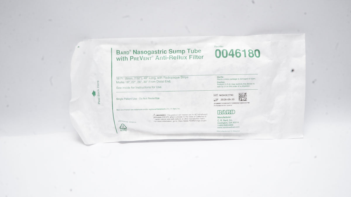 Bard 0046180 Nasogastric Sump Tube with PreVent Anti-Reflux Filter 18F ...