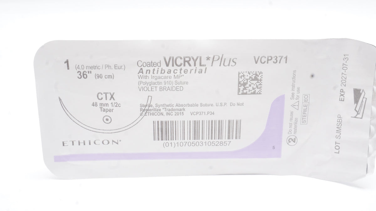 Ethicon VCP371 1 Coated VICRYL Plus CTX 48 mm 1/2c Taper 36 inch ...