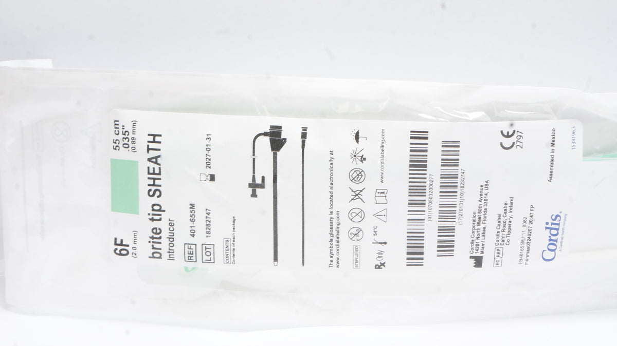 Cordis 401-655M Brite Tip Sheath Introducer 6F x 55cm x .035inch ...