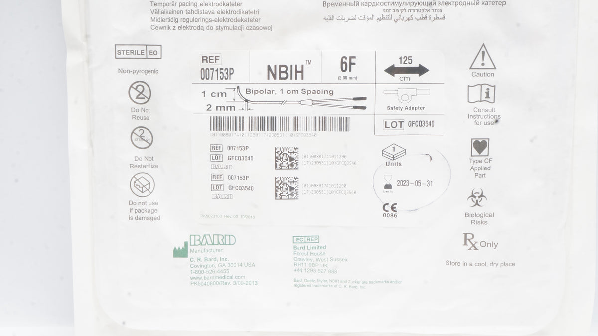 Bard 007153P Temporary Pacing Electrode Catheter, 6F x 125cm (x ...