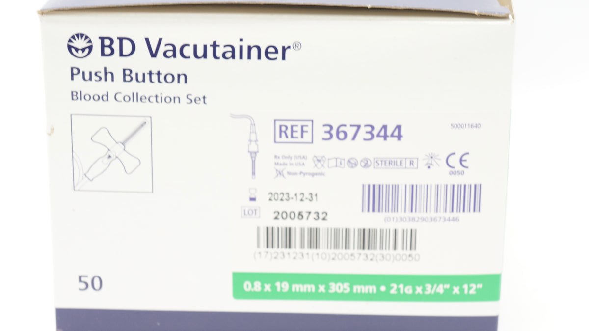 BD 367344 Vacutainer Push Button Blood Collection Set 21Gx3/4inx12in-B ...