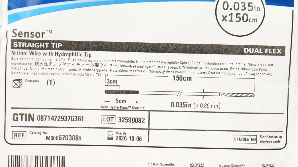 Boston Scientific M0066703080 Sensor Nitinol Wire Straight Tip 0.035in ...