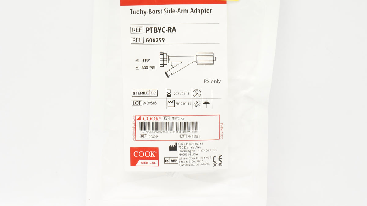 Cook Medical G06299 Tuohy-Borst Side-Arm Adapter ≤ .118inch, ≤300PSI ...