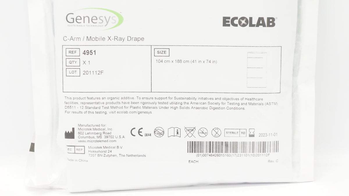 Genesys 4951 Microtek Ecolab C-Arm Mobile X-Ray Drape 41inch x 74inch ...