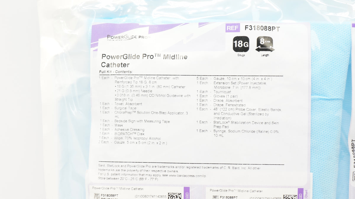 Bard F318088PT Power Glide Pro Midline Cath. 18G 8cm (x) – Imedicsales