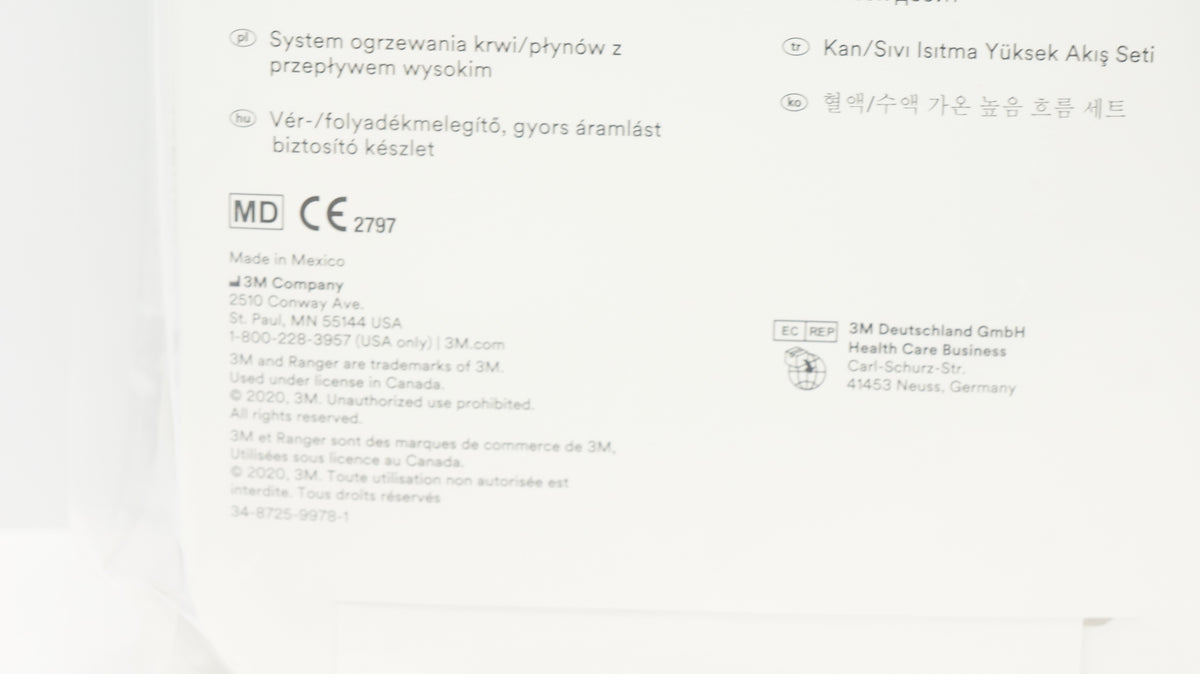 3M 24355 Ranger High Flow Blood/Fluid Warming Set, 150 Micron Filter ...