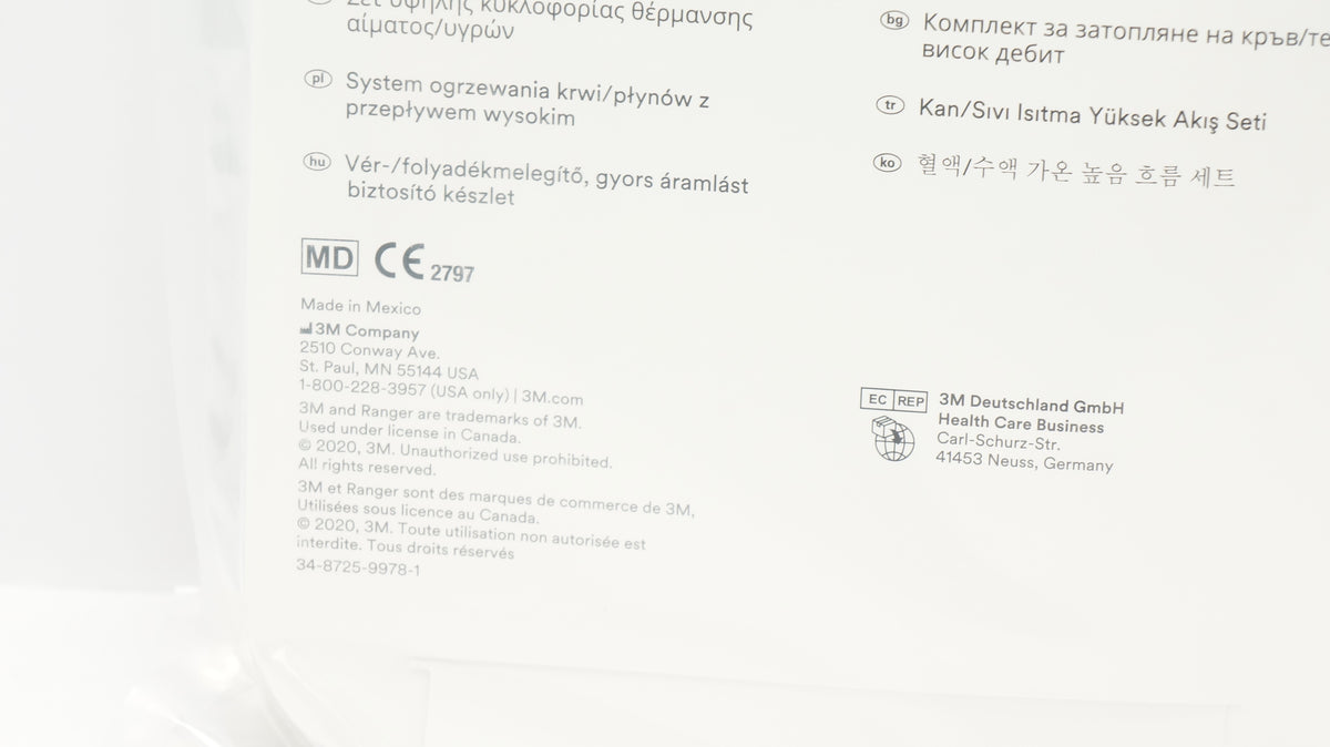 3M 24355 Ranger High Flow Blood/Fluid Warming Set, 150 Micron Filter ...