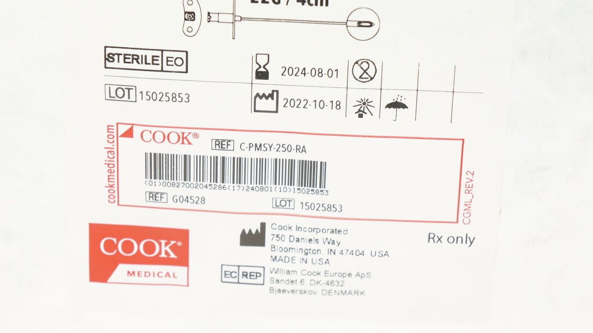 Cook Medical G04528 Radial Artery Cath. Tray 2.5Fr. x 0.015inch x 22G ...