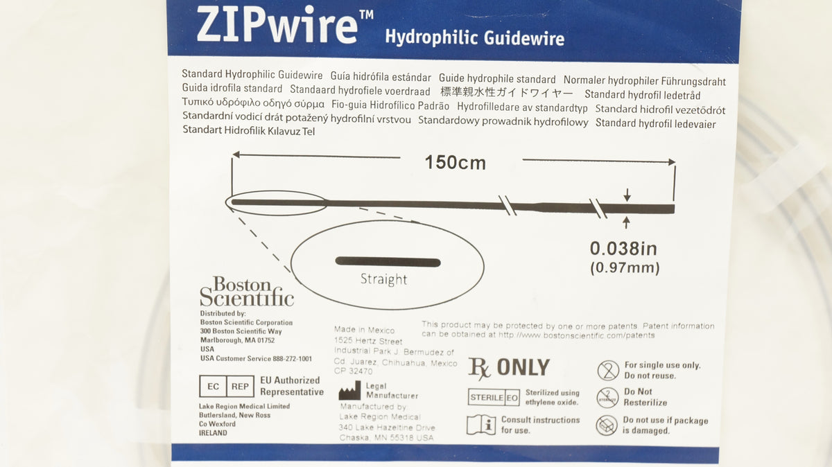 Boston Scientific M0066802080 ZIPwire Hydrophilic Guidewire, Straight ...
