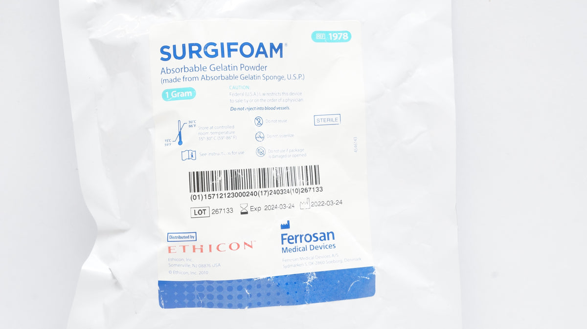 Ethicon 1978 Ferrosan Surgifoam Absorbable Gelatin Powder 1 Gram (x ...